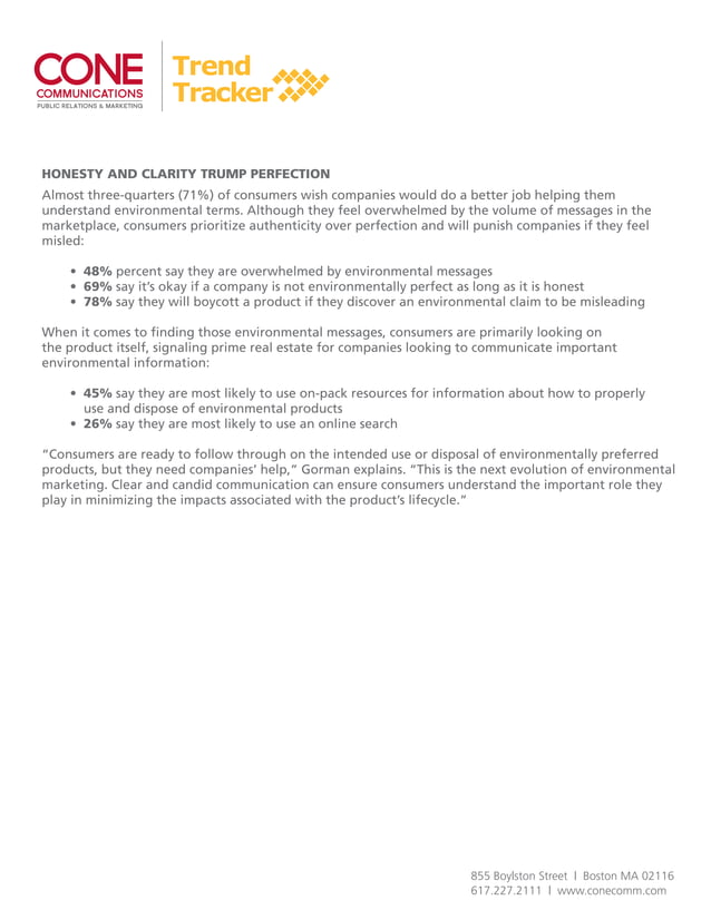 2013 cone communications green gap trend tracker press release and fact sheet | PDF