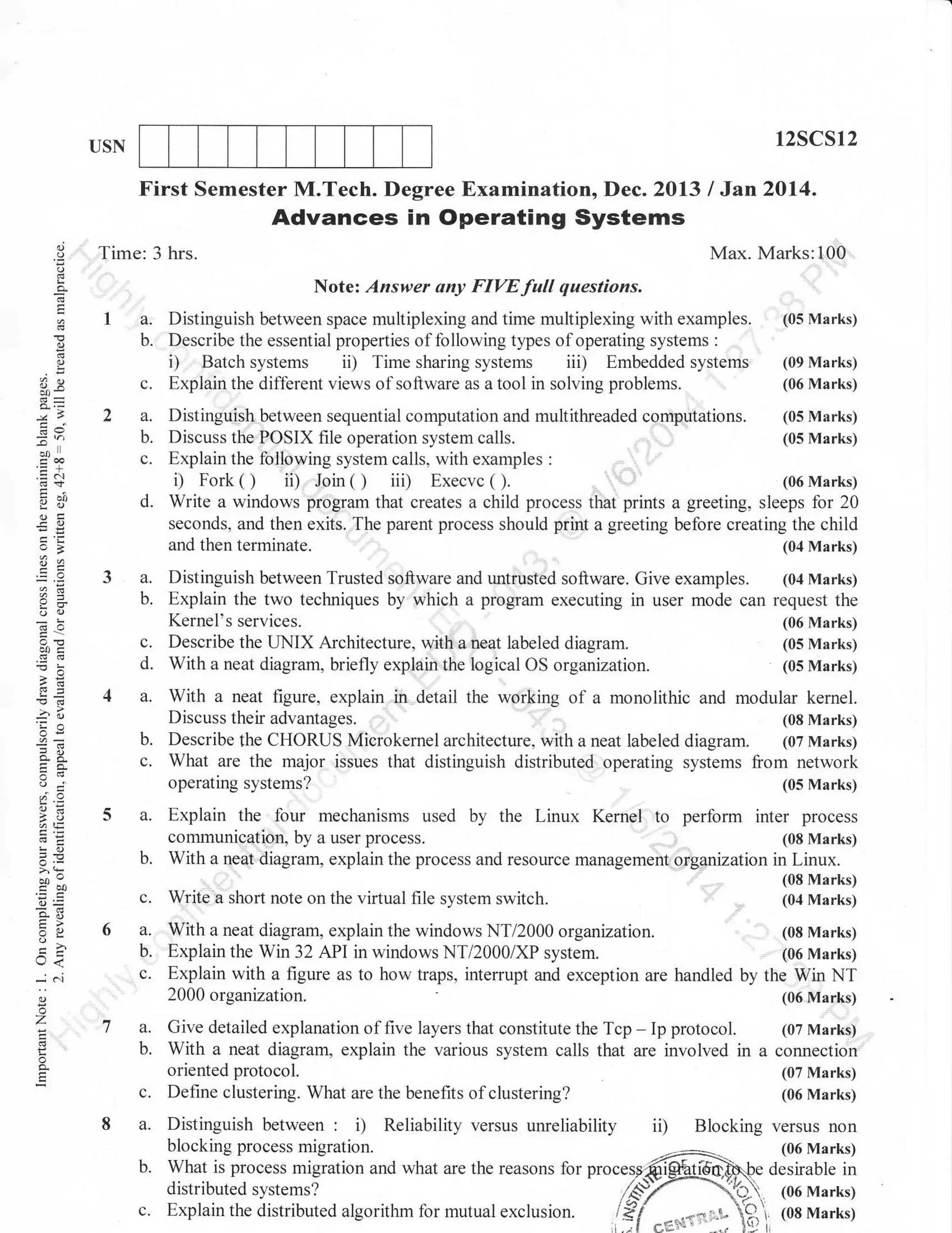 1st Semester M Tech Computer Science and Engg (Dec-2013) Question ...