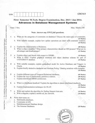 1st Semester M Tech Computer Science and Engg (Dec-2013) Question Papers | PDF