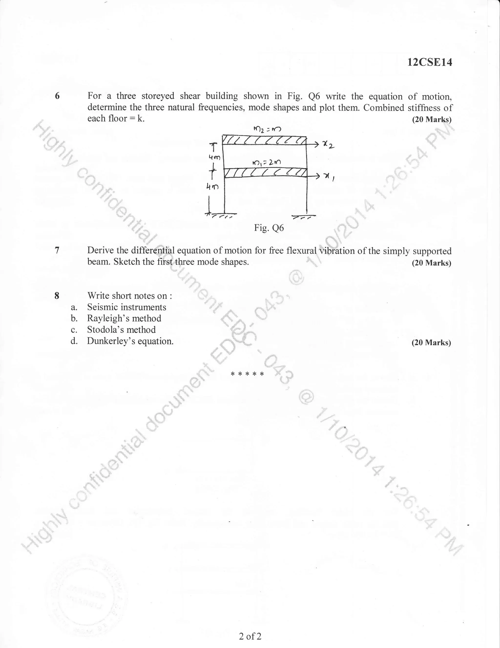1st Semester M Tech Structural Engineering (Dec-2013) Question Papers | PDF