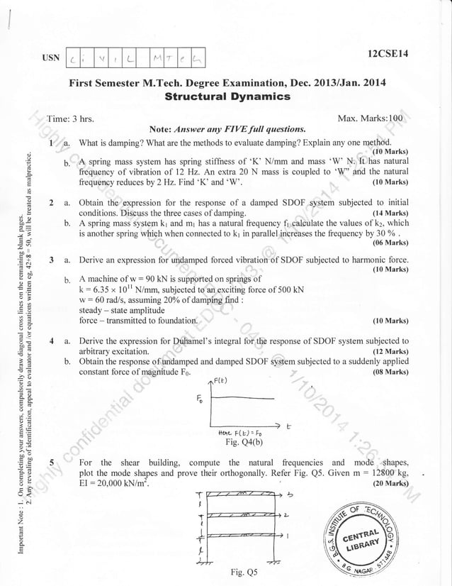1st Semester M Tech Structural Engineering (Dec-2013) Question Papers | PDF | Physics | Science