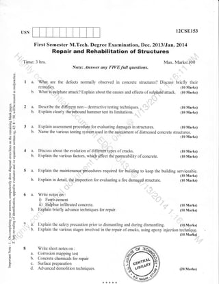 1st Semester M Tech Structural Engineering (Dec-2013) Question Papers | PDF