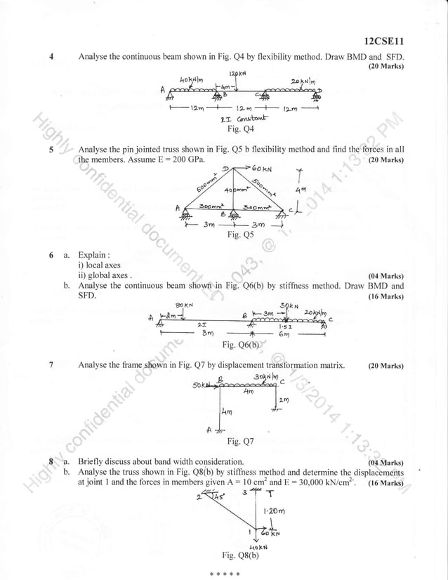 1st Semester M Tech Structural Engineering (Dec-2013) Question Papers | PDF | Physics | Science