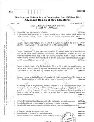 1st Semester M Tech Structural Engineering (Dec-2013) Question Papers | PDF