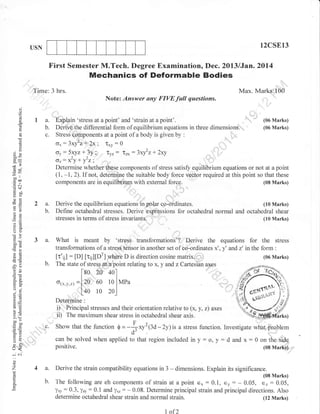 1st Semester M Tech Structural Engineering (Dec-2013) Question Papers | PDF