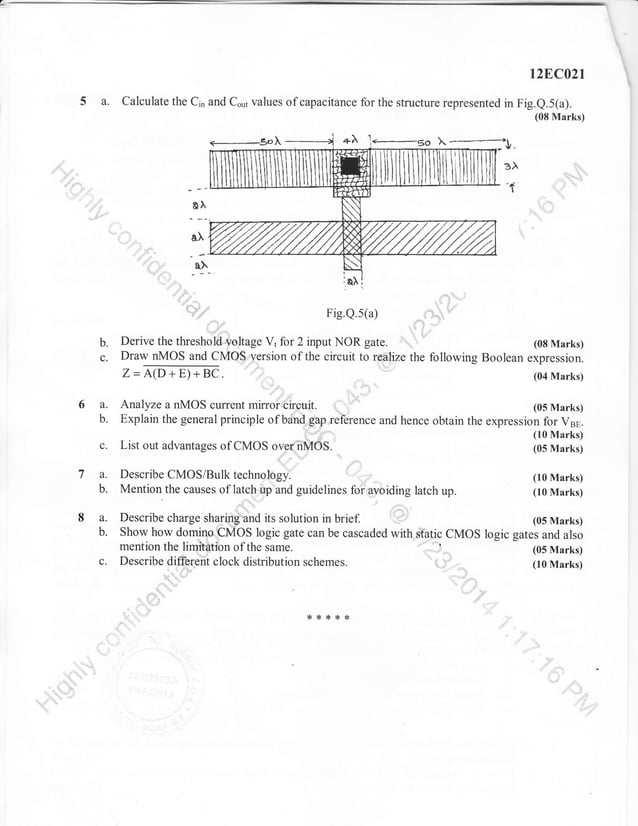 1st Semester M Tech CMOS VLSI Design (Dec-2013) Question Papers | PDF