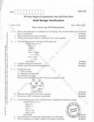 1st Semester M Tech CMOS VLSI Design (Dec-2013) Question Papers | PDF