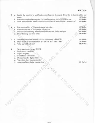 1st Semester M Tech CMOS VLSI Design (Dec-2013) Question Papers | PDF