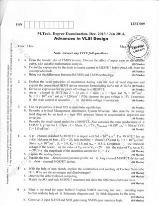 3rd Semester M Tech CMOS VLSI Design (Dec-2013) Question Papers | PDF