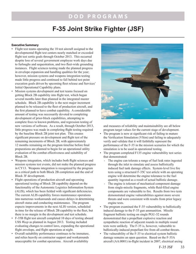 Director, office of test and evaluation, 2013 report on Lockheed Martin ...