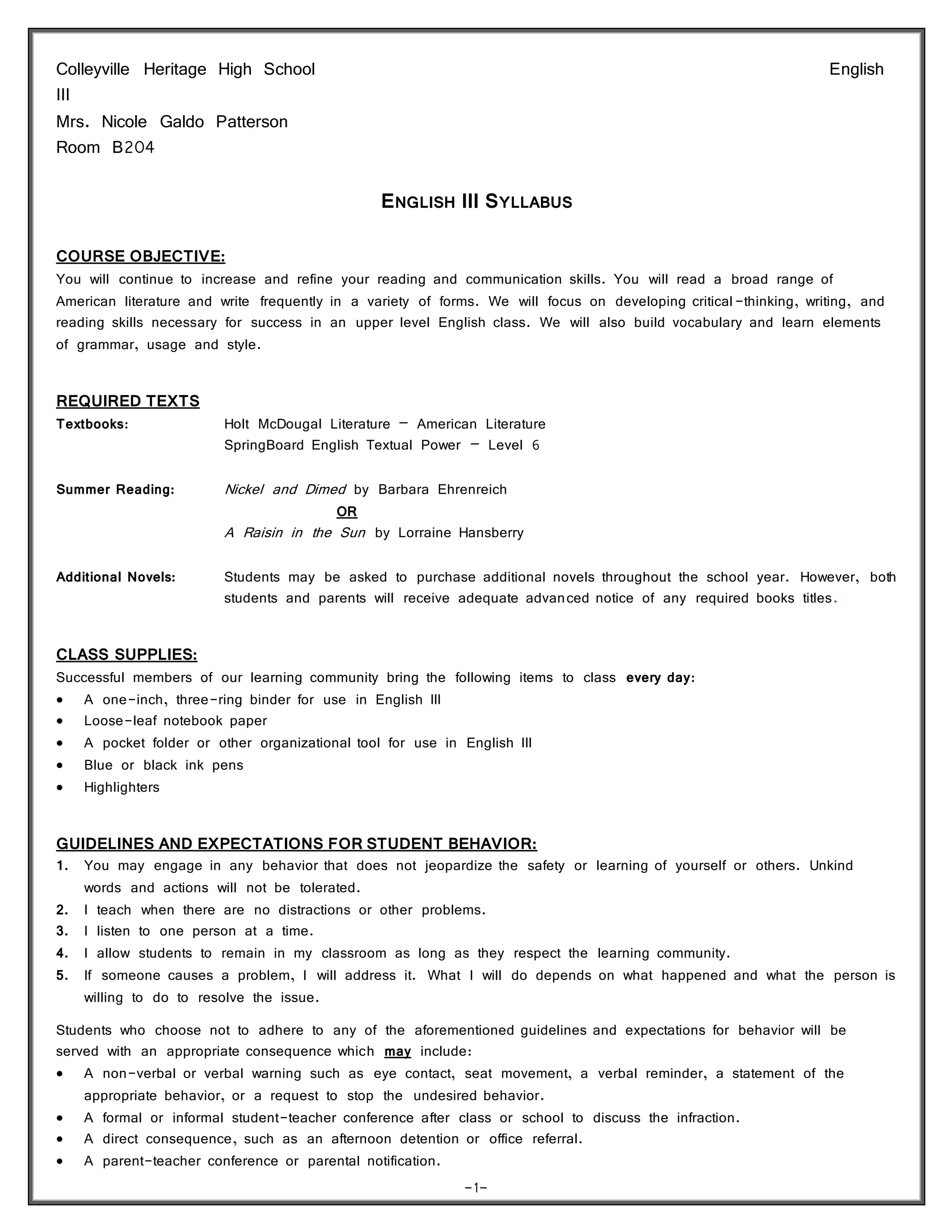 2013 english iii_syllabus | DOCX | Educational Assessment | Education