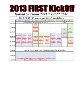 2013 FRC kickoff workshop schedule for vancouver washington | PDF ...