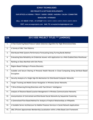 2013 ieee project android titles | PDF