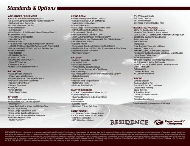 2013 Keystone Residence Destination Travel Trailer | PDF | Home ...