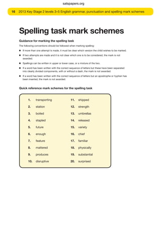 2013 ks2 grammar, punctuation spelling mark schemes | PDF