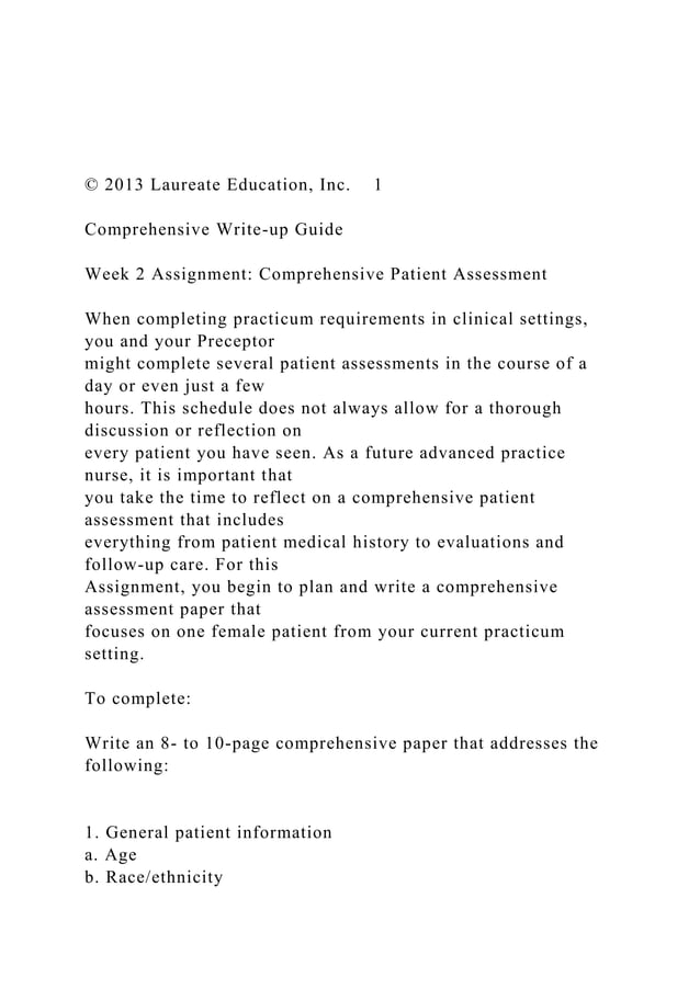 © 2013 Laureate Education, Inc. 1 Comprehensive Write-u.docx