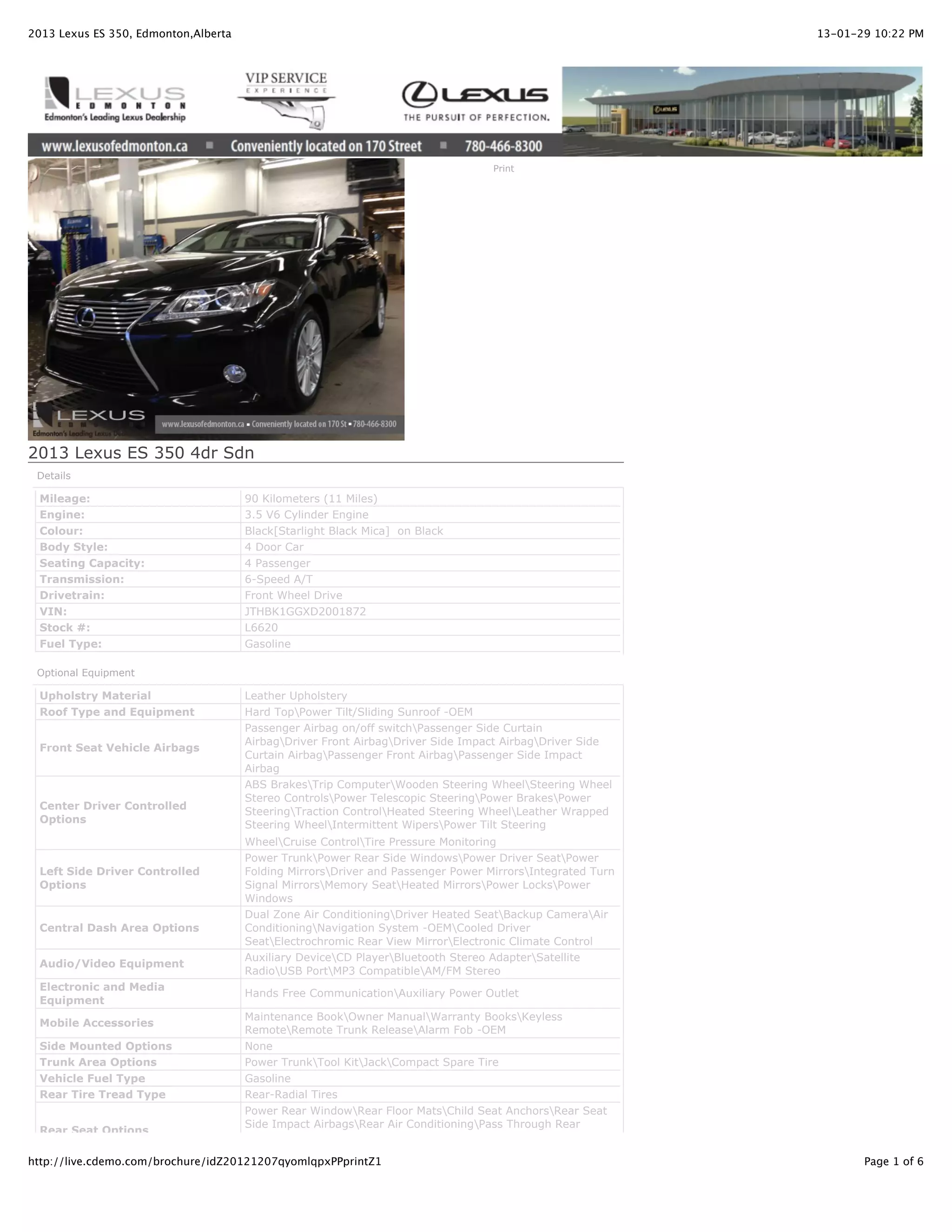 2013 Lexus ES 350 Edmonton, AB | PDF
