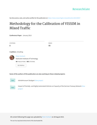 2013 methodology for the calibration of vissim in mixed traffic | PDF