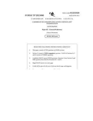 Csec Geography Past Paper Paper 2 2013 Pdf