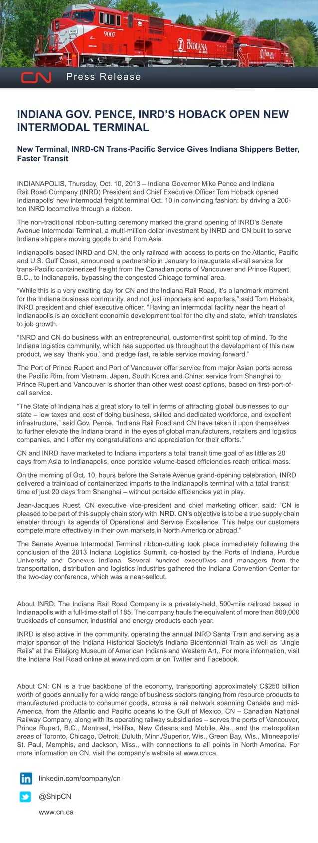 New Intermodal Terminal, INRD-CN Trans-Pacific Service Gives Indiana ...