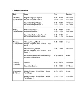 PSLE EXAM TIMETABLE 2013 | PDF | Educational Assessment | Education