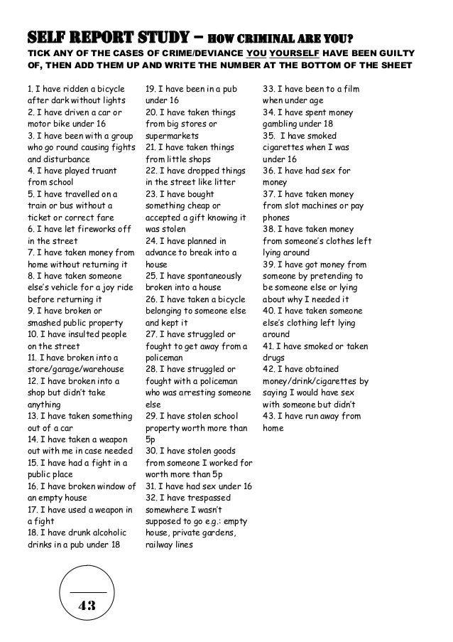 Self Report Study Self Report Study