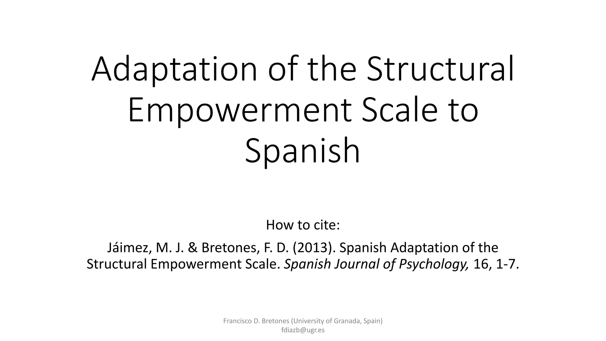 Structural Emporwerment Scale in Spanish | PPT