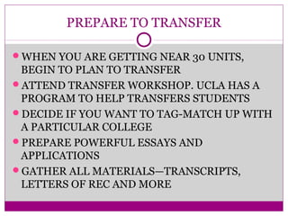2013 Transferring With A Plan: Transfer Readiness | PPT