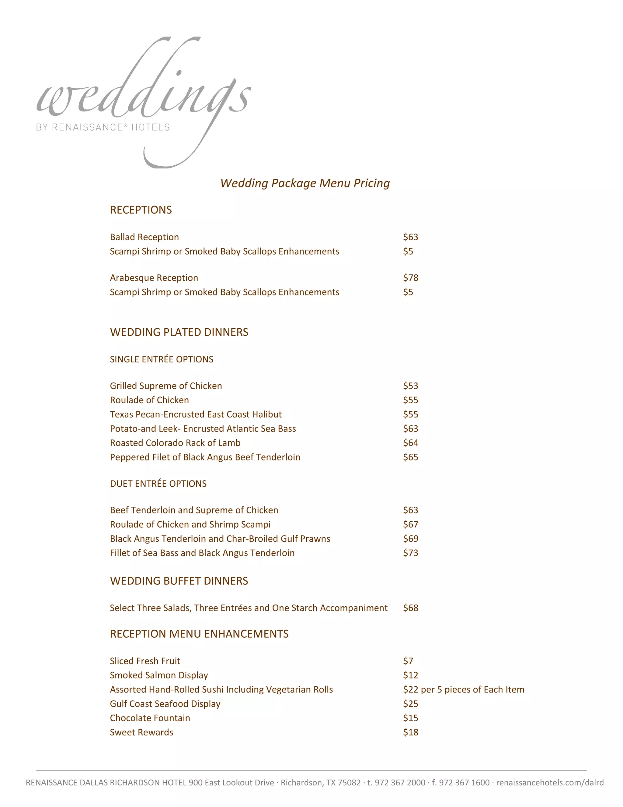 Renaissance Dallas Richardson 2013 Wedding Package | PDF