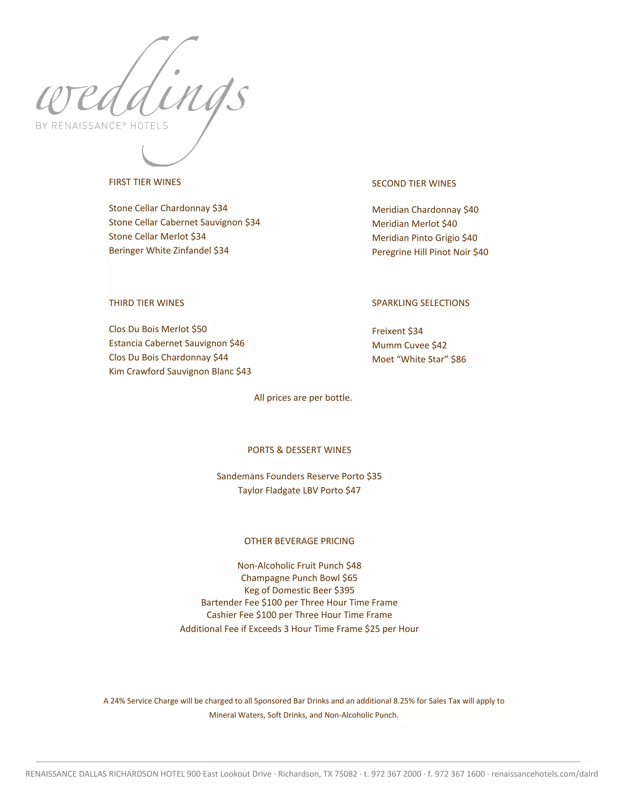 Renaissance Dallas Richardson 2013 Wedding Package | PDF