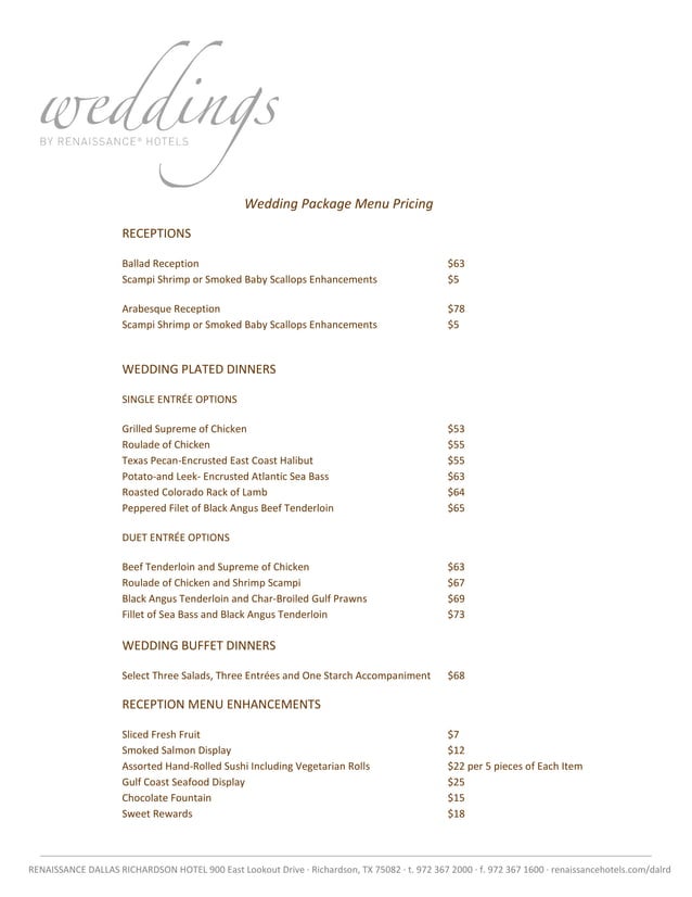 Renaissance Dallas Richardson 2013 Wedding Package | PDF