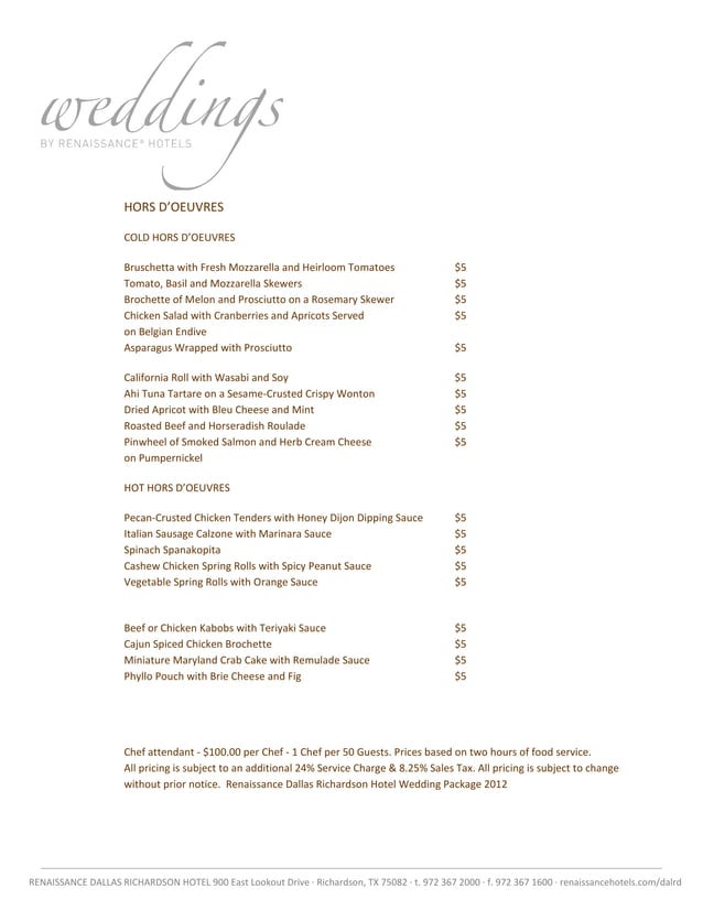 Renaissance Dallas Richardson 2013 Wedding Package | PDF