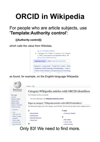 2014 05-21 poster on ORCID identifiers in Wikipedia, Wikidata & sister ...