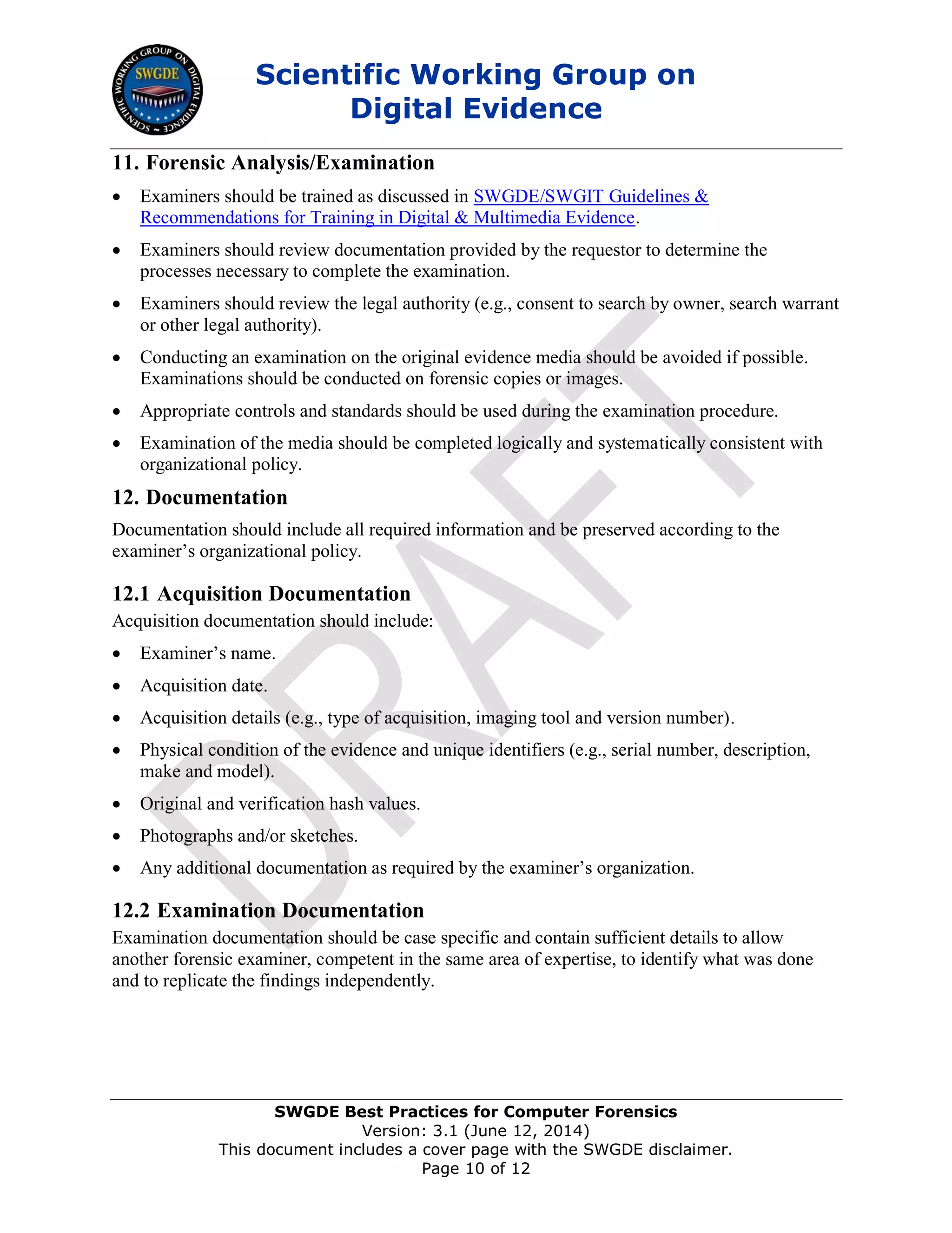 SWGDE Best Practices for Computer Forensics | PDF