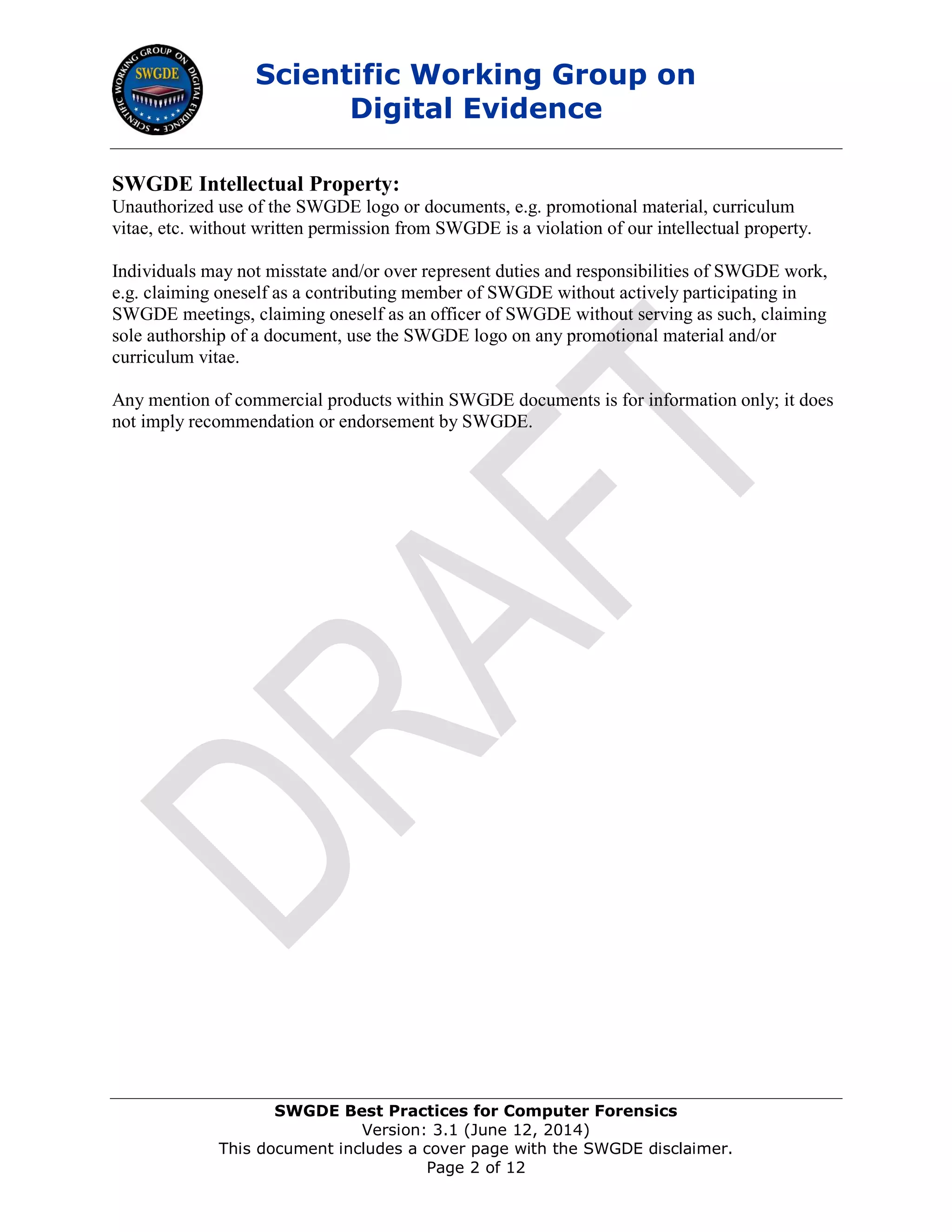 SWGDE Best Practices for Computer Forensics | PDF