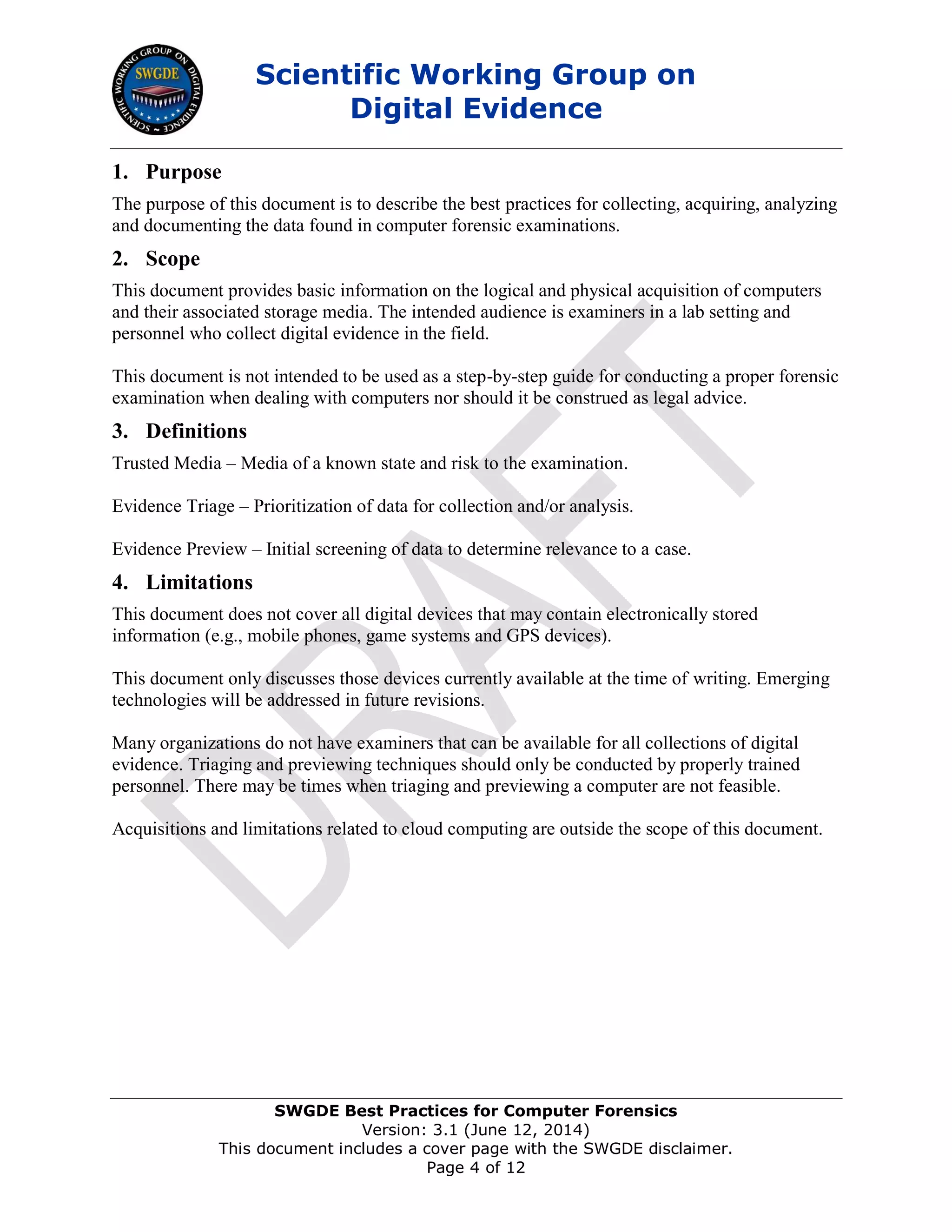 SWGDE Best Practices for Computer Forensics | PDF