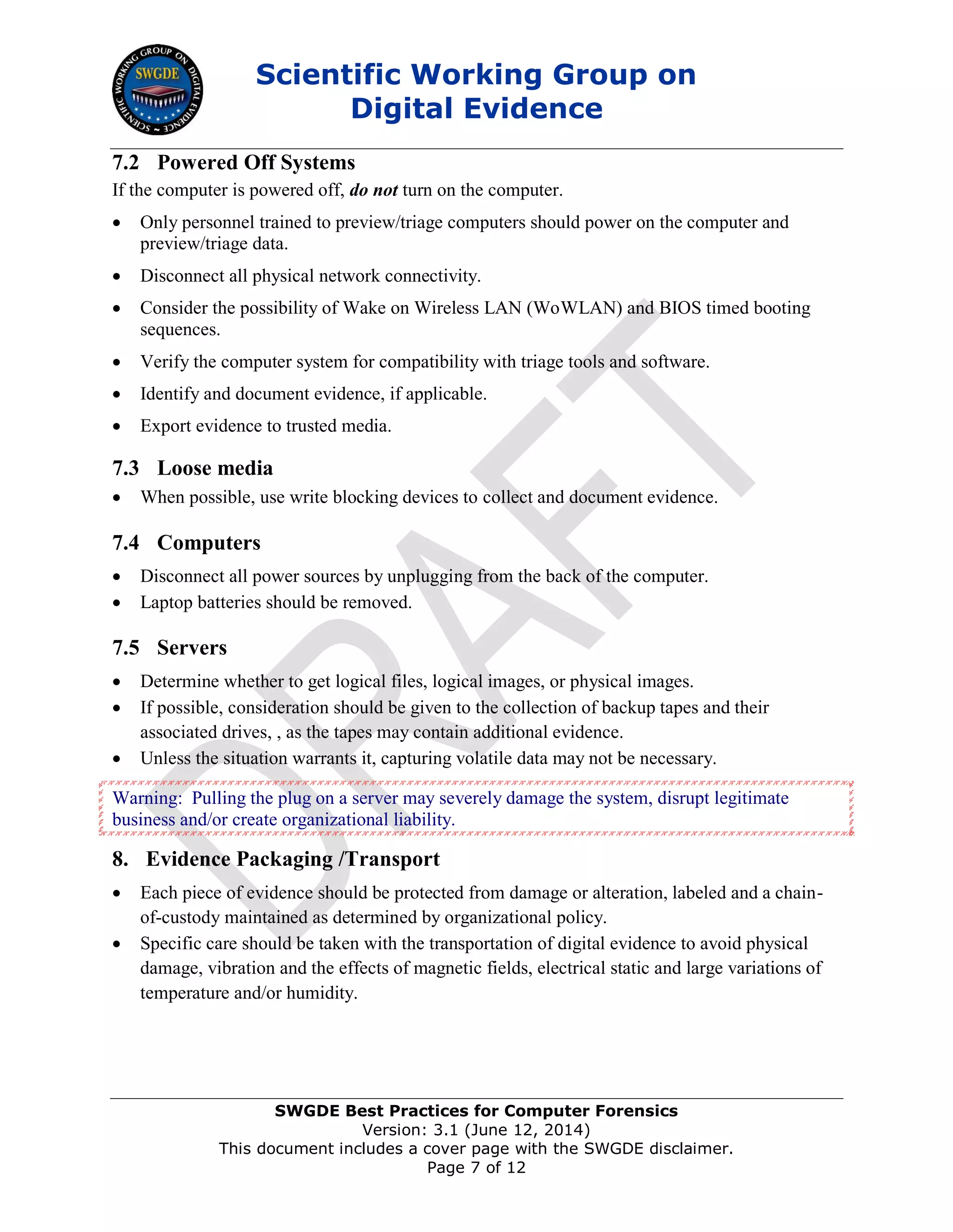 SWGDE Best Practices for Computer Forensics | PDF