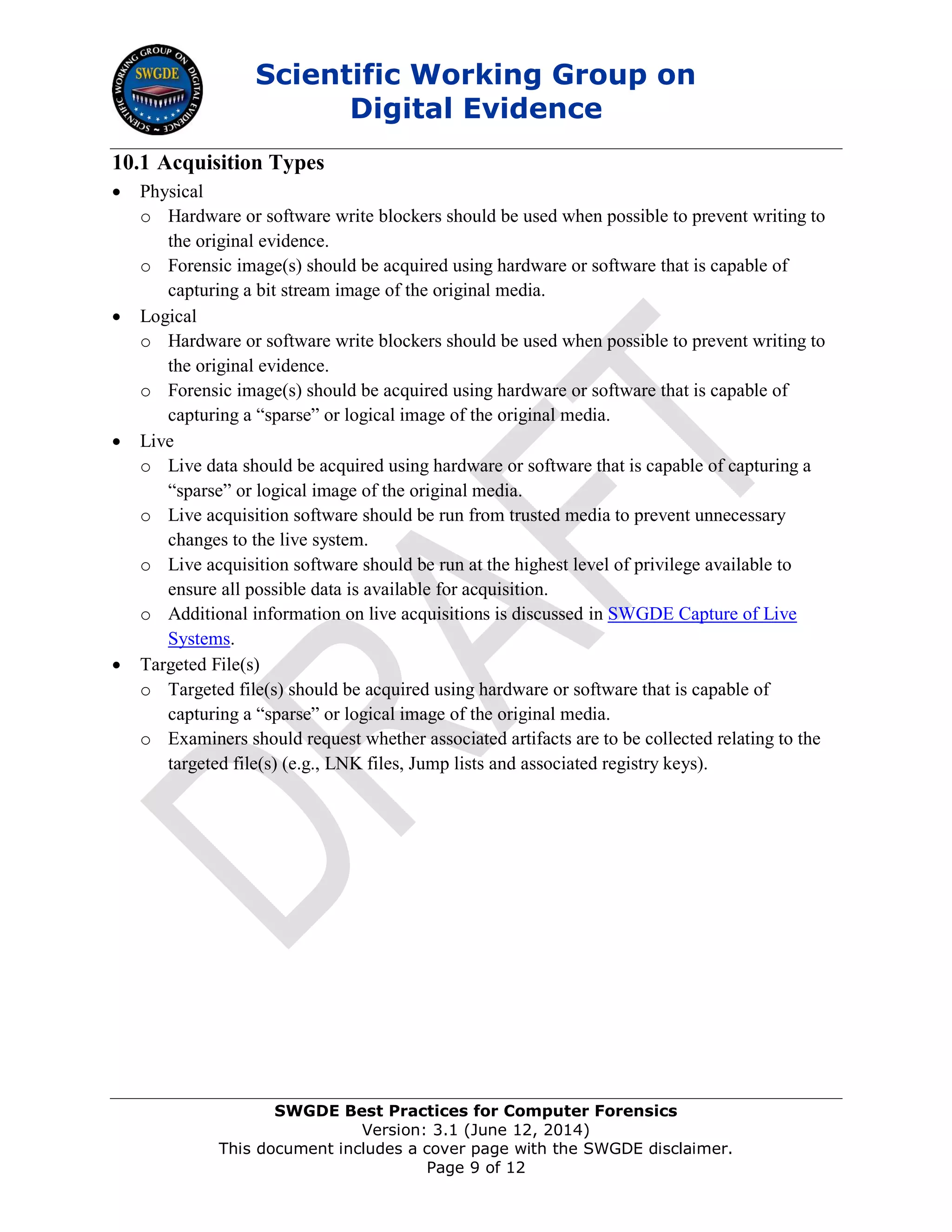 SWGDE Best Practices for Computer Forensics | PDF