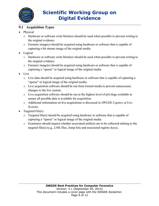 2014 09-05 swgde-best_practices_for_computer_forensics_v3-1 | PDF | Computing | Technology ...