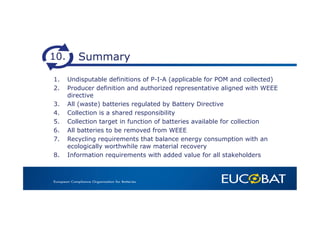 EUCOBAT PRESENTS PRIORITIES FOR BATTERIES DIRECTIVE REVIEW AT ICBR | PDF