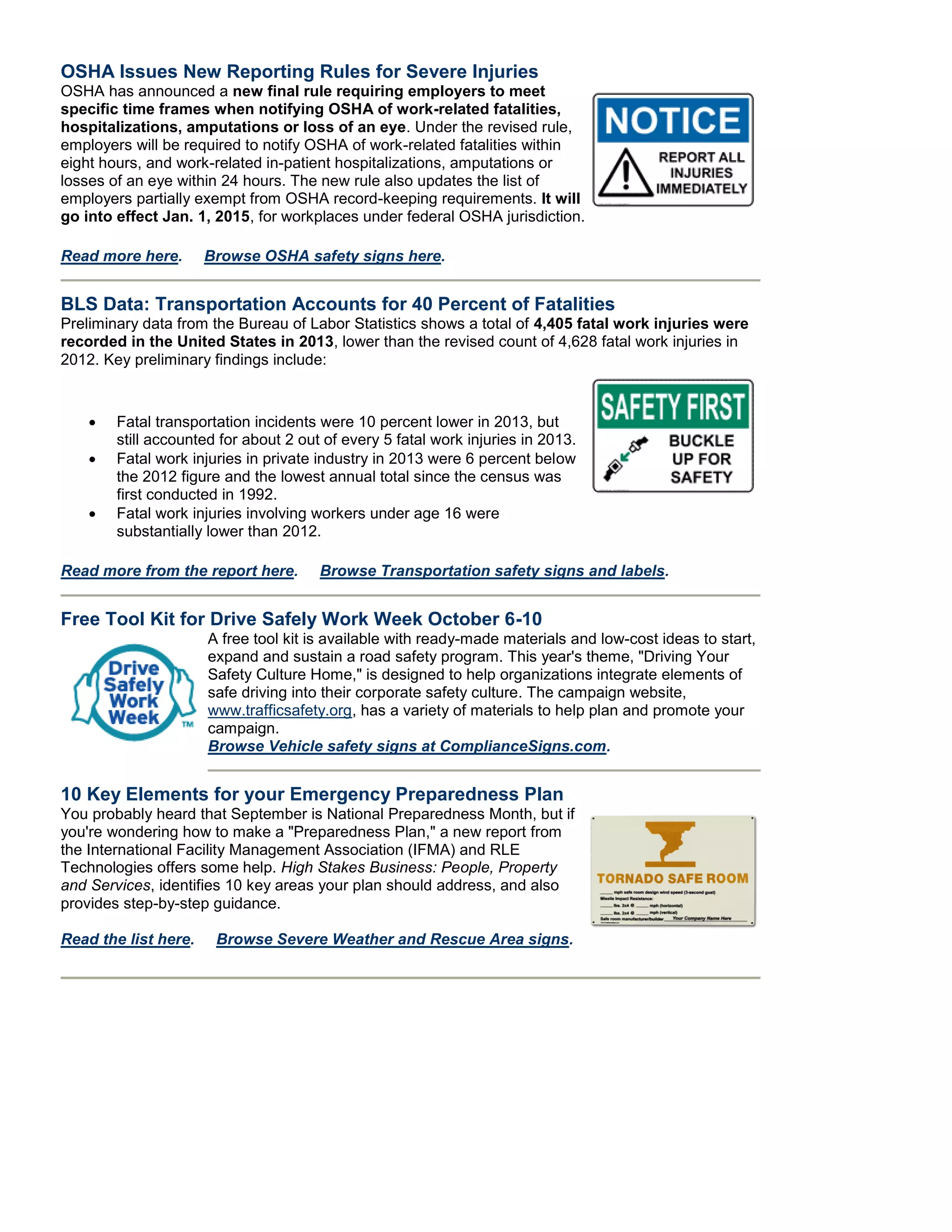 Sept. 2014 ComplianceSigns Connection Workplace Safety Newsletter | PDF ...