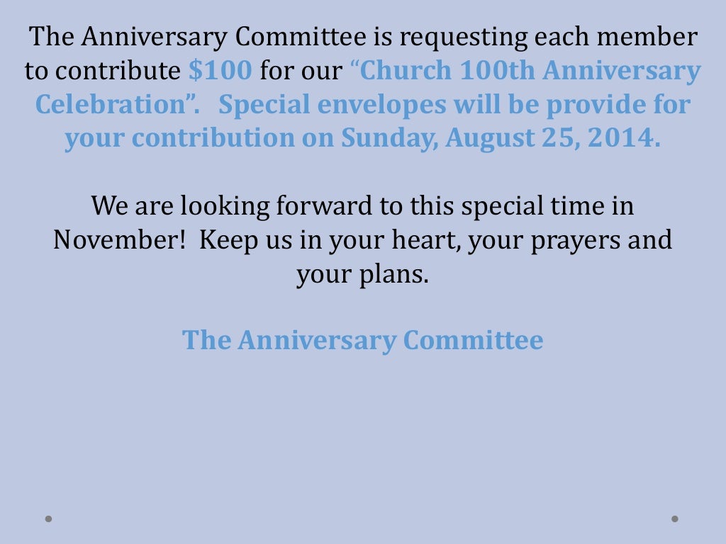 Announcements and Opening Prayer October 19, 2014