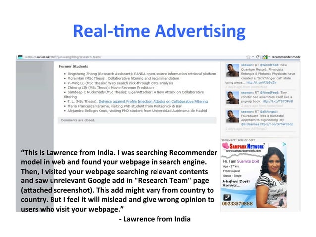 On Search, Personalisation and Real-time Advertising