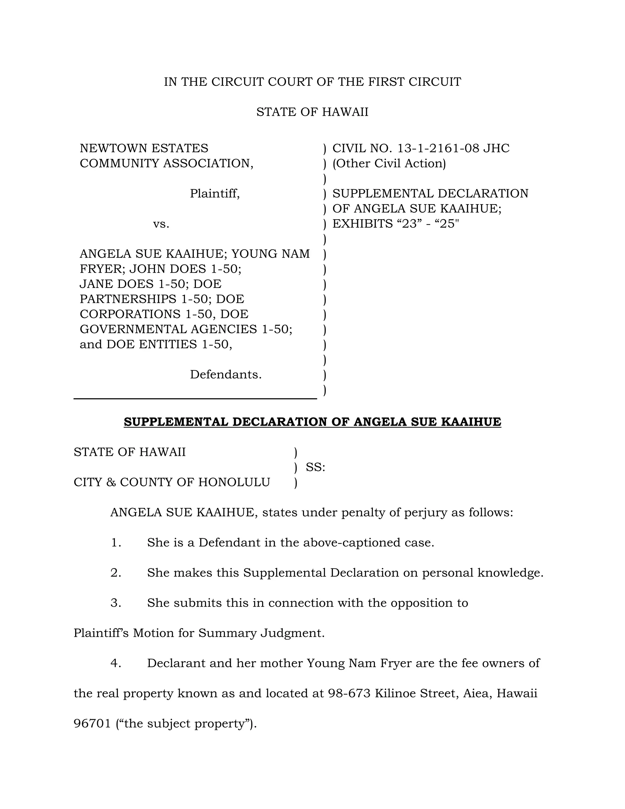 2014 10 supplemental declaration of a. kaaihue | PDF