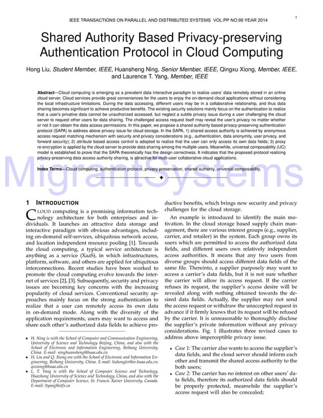Shared Authority Based Privacy-preserving Authentication Protocol in Cloud Computing | PDF ...