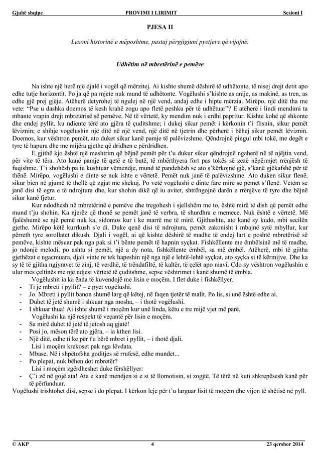 Provimi i lirimit 2014 Gjuhe Shqipe | PDF