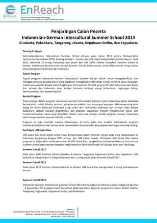 Pengumuman penjaringan calon peserta Indonesia-German Summer School ...