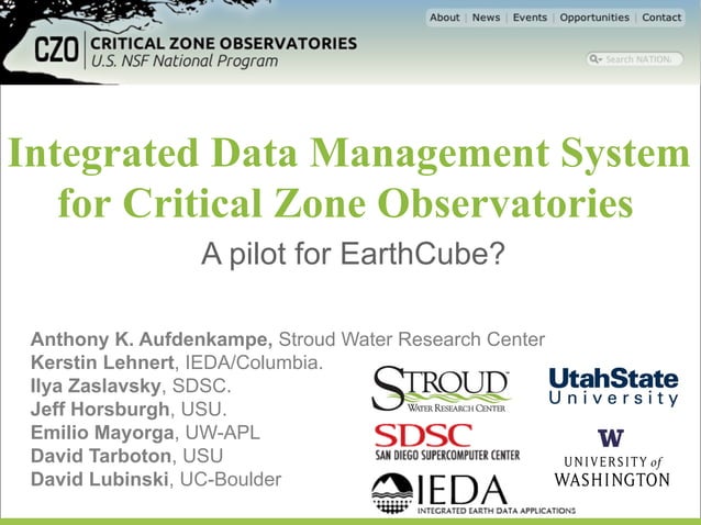 AHM 2014: Integrated Data Management System for Critical Zone Observatories | PPT