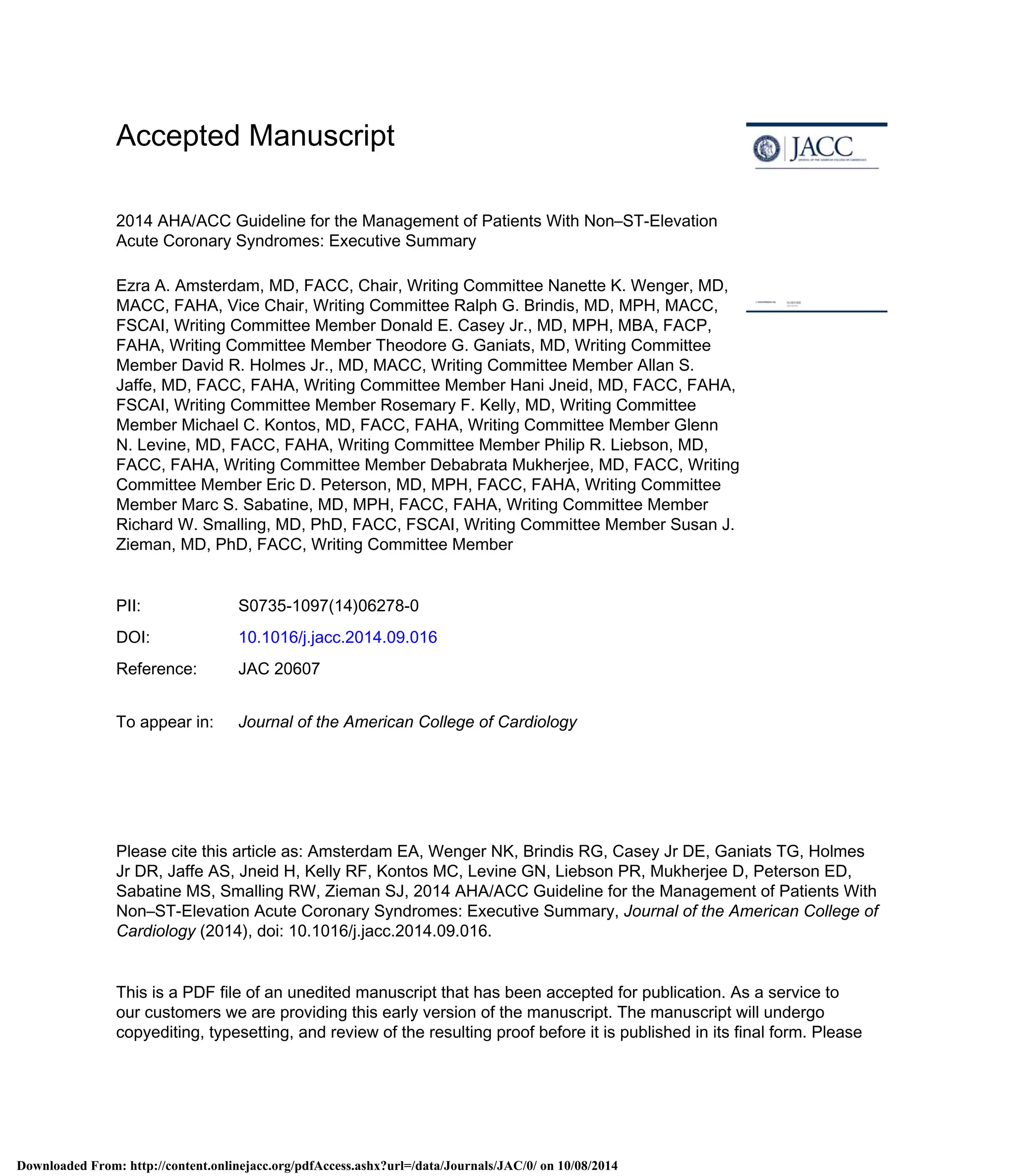 AHACC 2014 guidelines for the management of patient with none ST ...