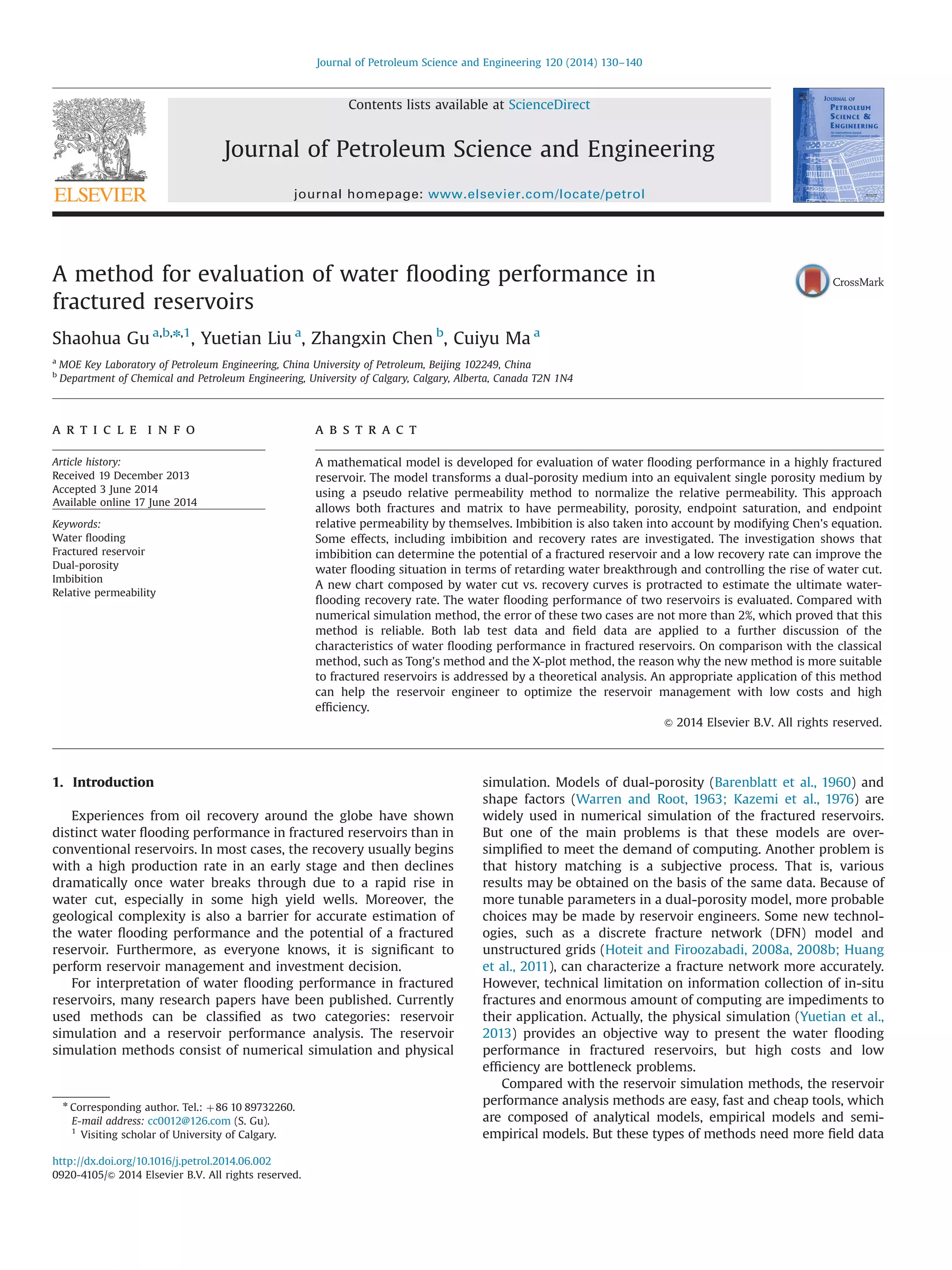 2014 a method for evaluation of water flooding performance in fractured reservoirs | PDF | Water ...